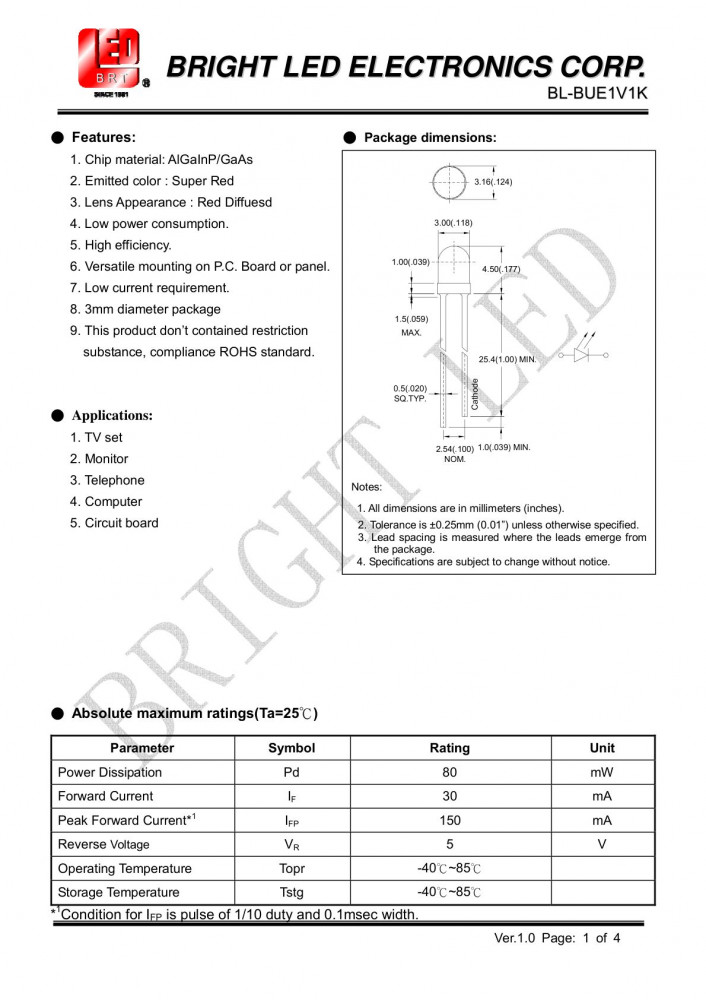 BL-BUE1V1K technical document, page 1