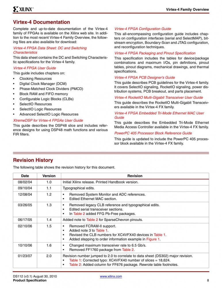 Virtex-4 documentation page 8