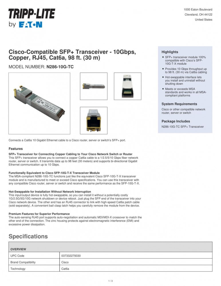 N286-10G-TC technical document page 1