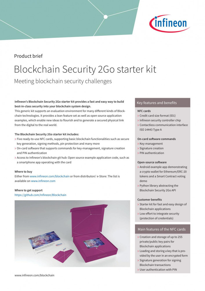 Infineon Blockchain Security 2Go starter kit product brief page 1