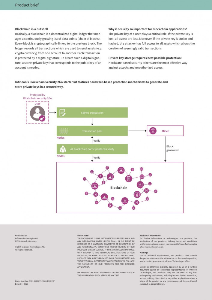 Infineon Blockchain Security 2Go starter kit product brief page 2