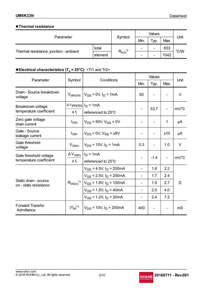 UM6K33NTN datasheet page 2