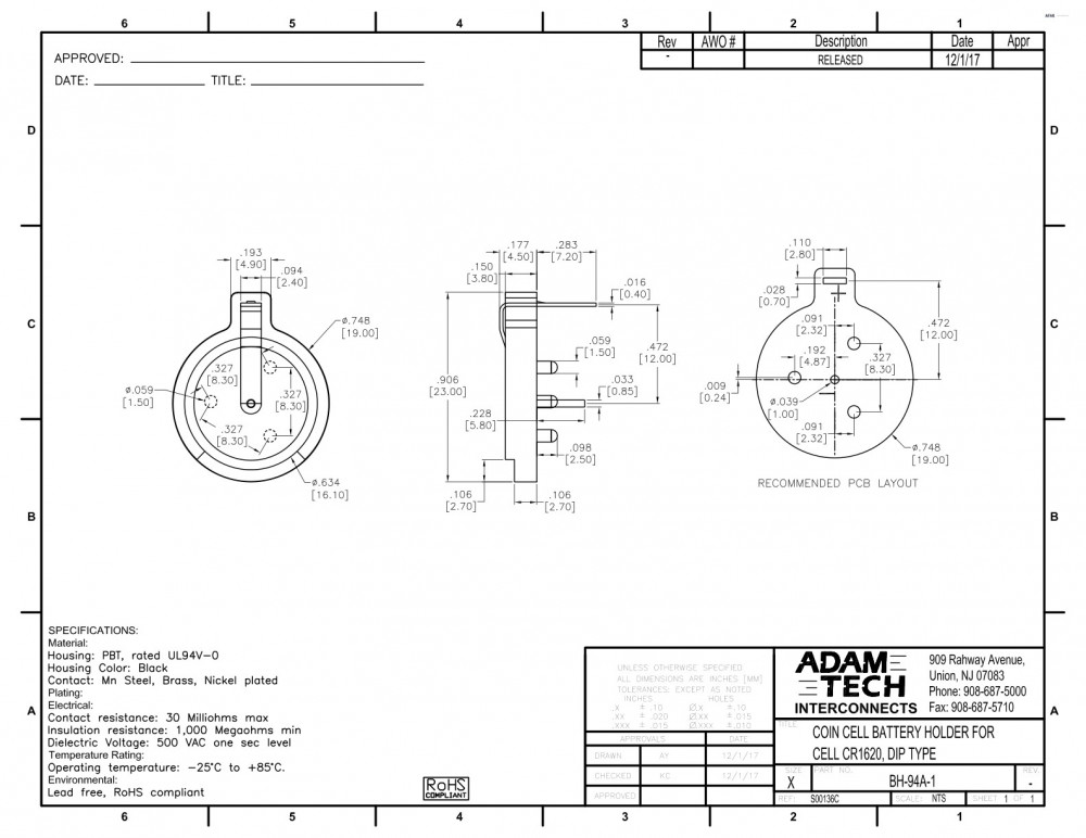 ADAM TECH BH-94A-1 technical drawing