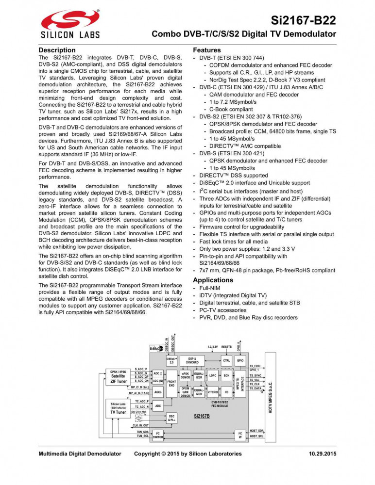 SI2167-B22-GMR technical document page 1