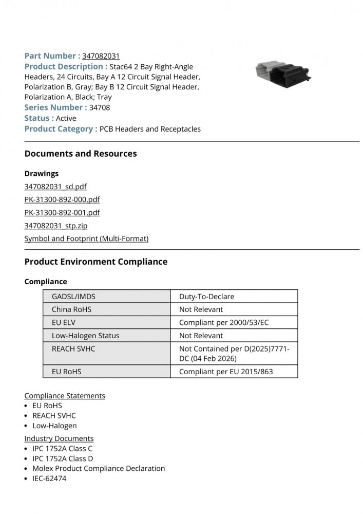 MOLEX 347082031 product document page 1
