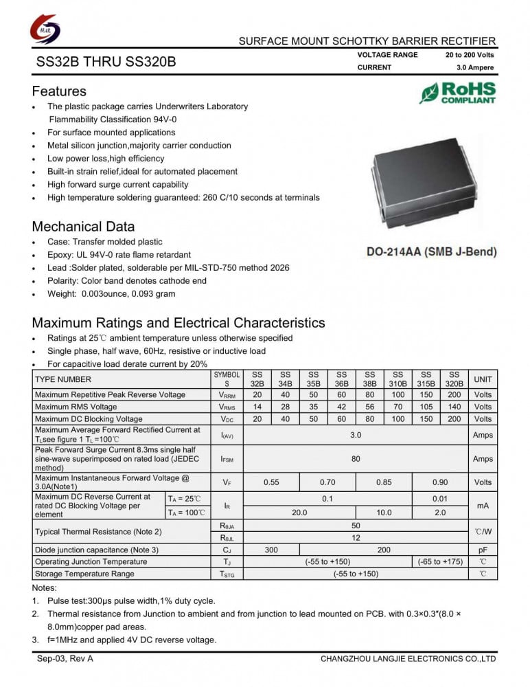 SS320B datasheet page 1