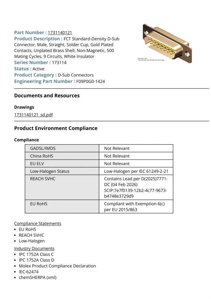 MOLEX 1731140121 drawing preview, page 1