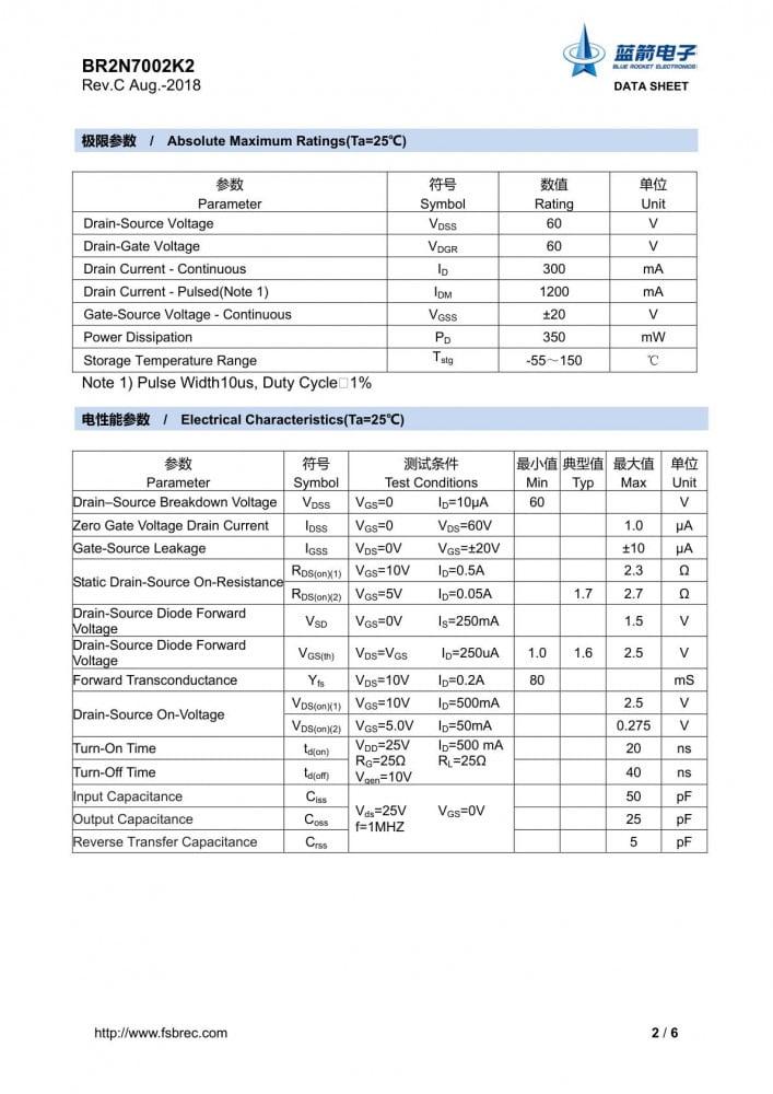 BR2N7002K2 datasheet page 2