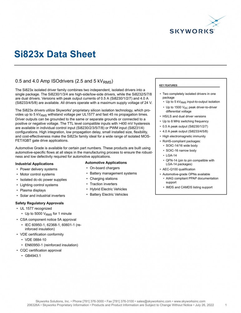 Si823x datasheet page 1