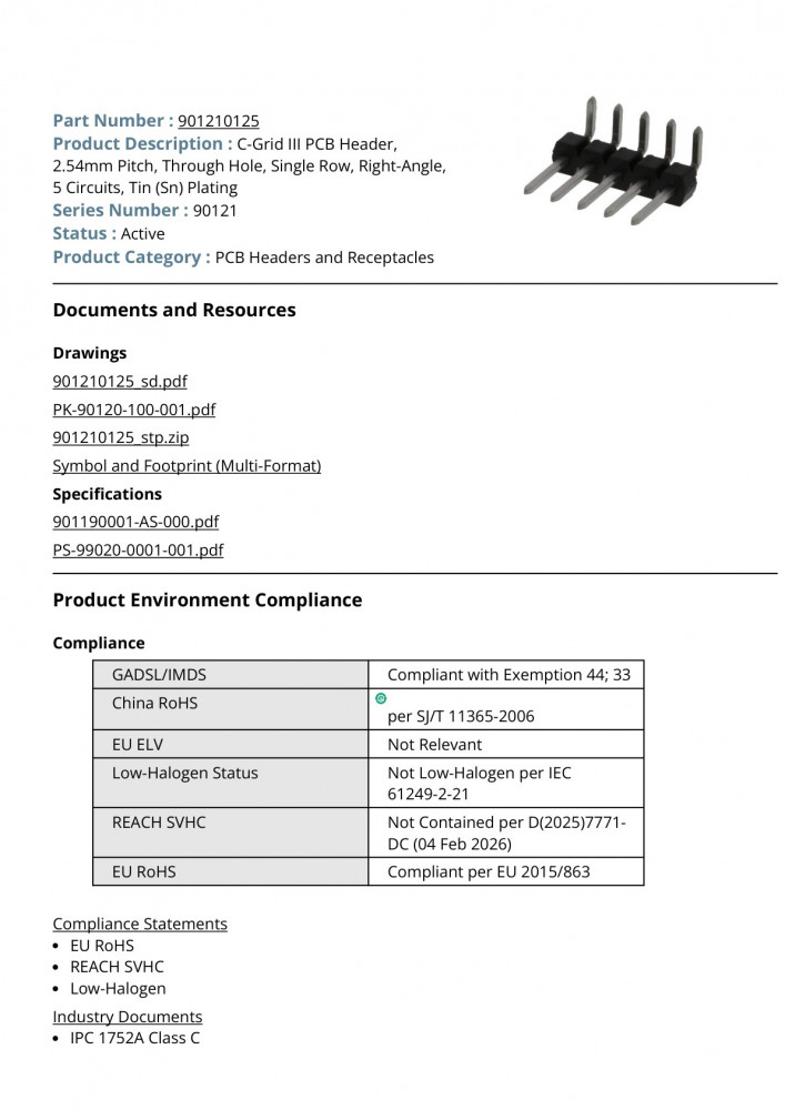 MOLEX 901210125 technical document, page 1
