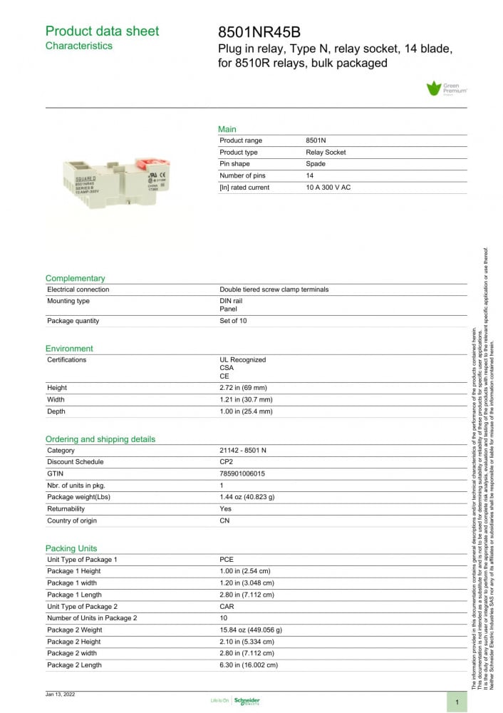 8501NR45B technical document page 1