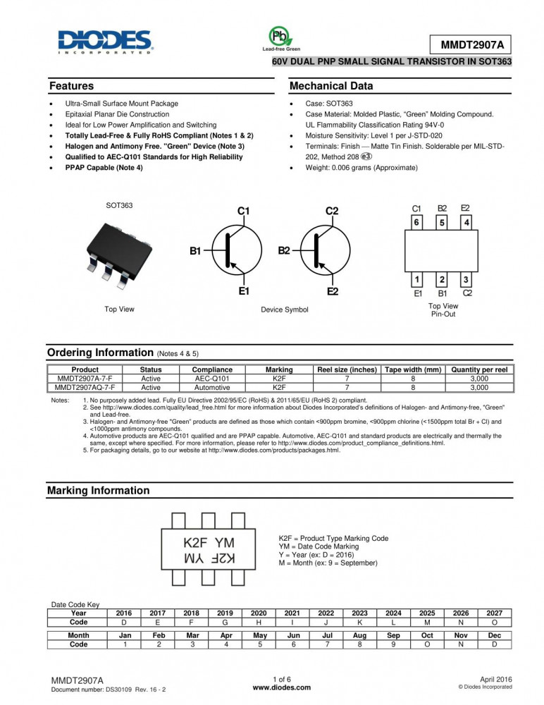 MMDT2907A-7-F datasheet page 1