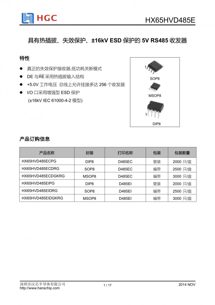 HX65HVD485EIDRG datasheet page 1