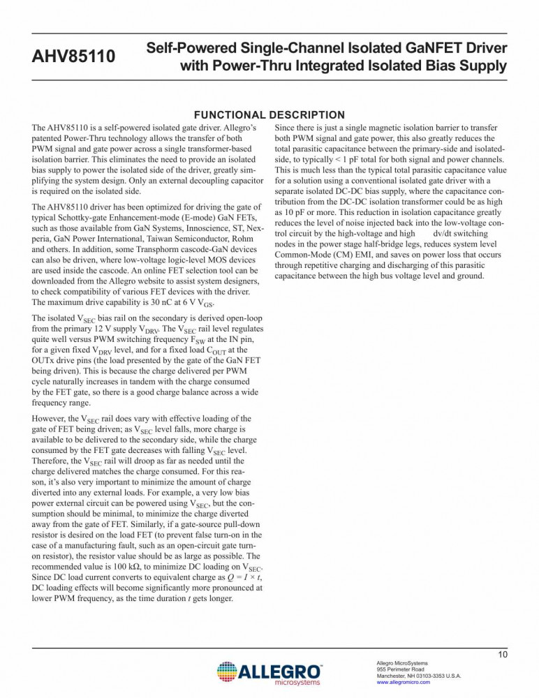 AHV85110 datasheet page 10