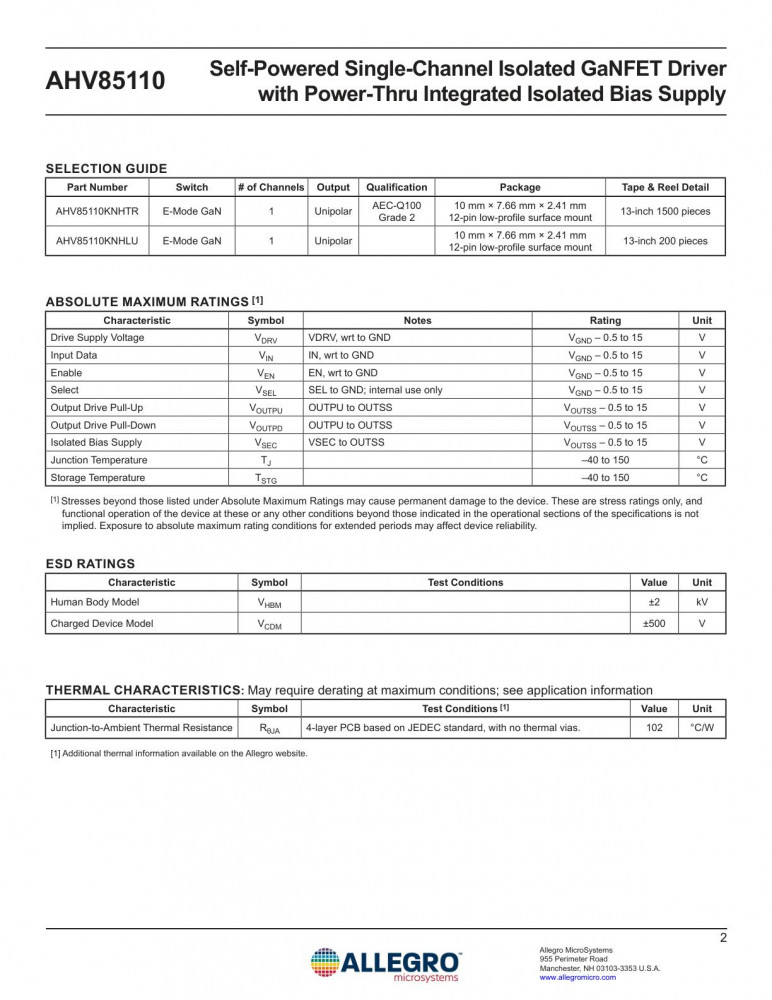 AHV85110 datasheet page 2