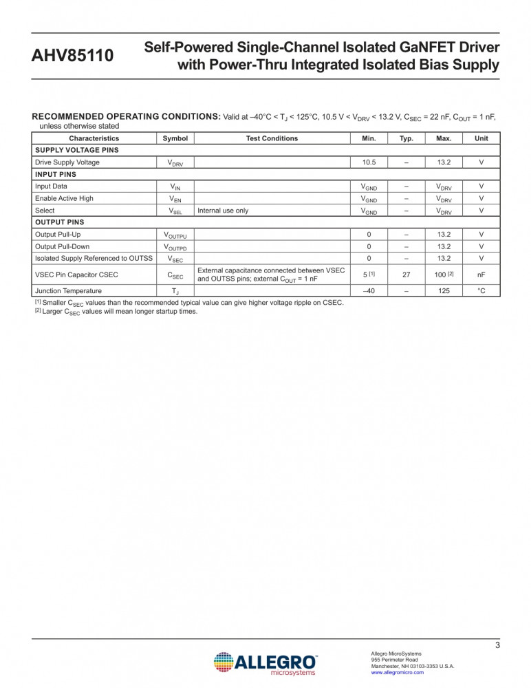 AHV85110 datasheet page 3