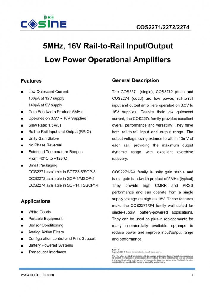 COS2272MR datasheet page 1