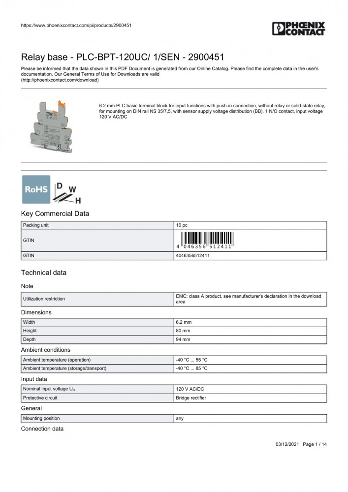 Phoenix Contact 2900451 datasheet page 1