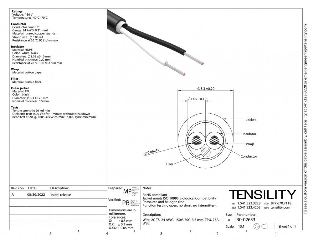 Tensility International 30-02633 cable product drawing