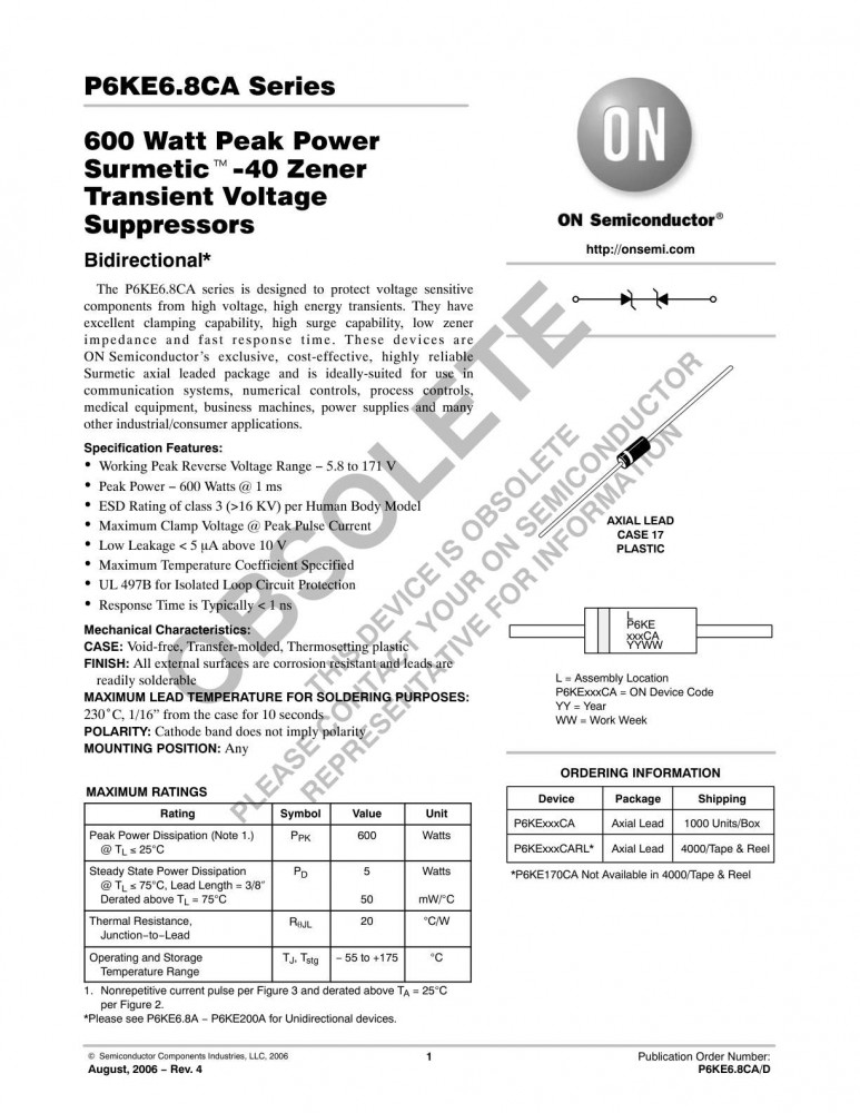 P6KE6.8CA datasheet page 1