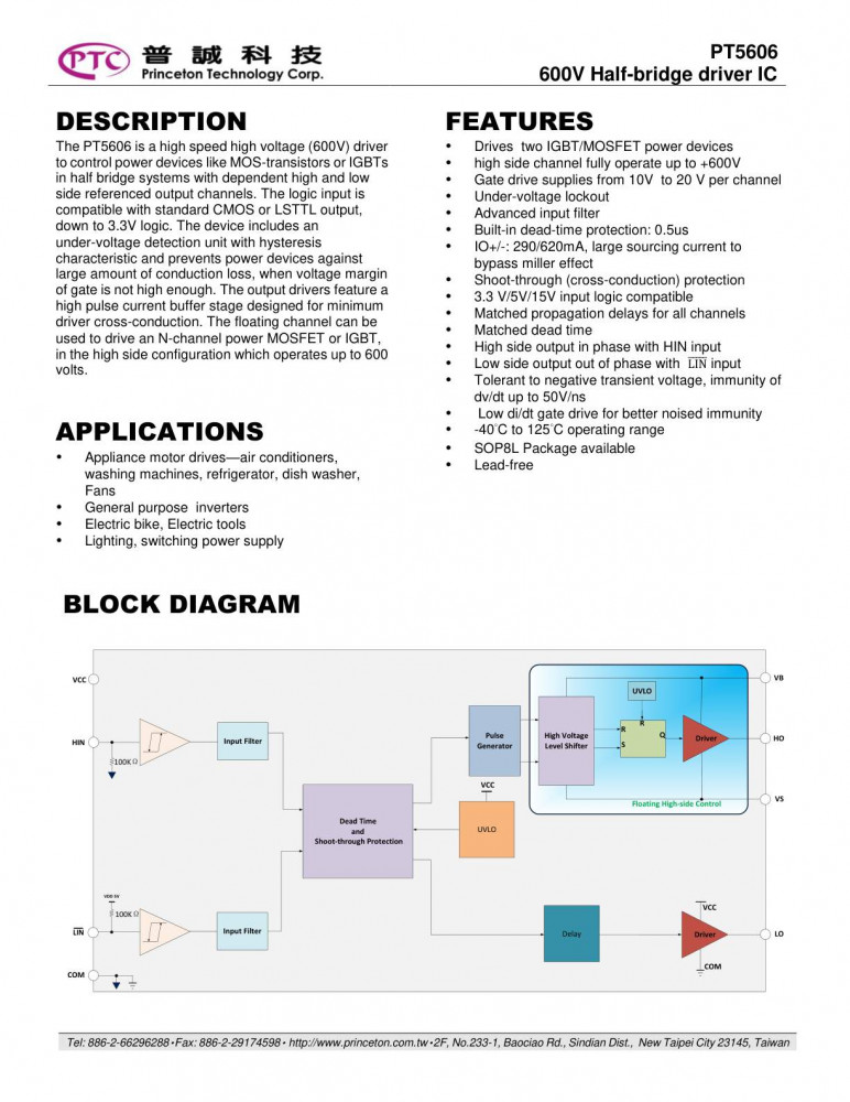 PT5606 datasheet page 1