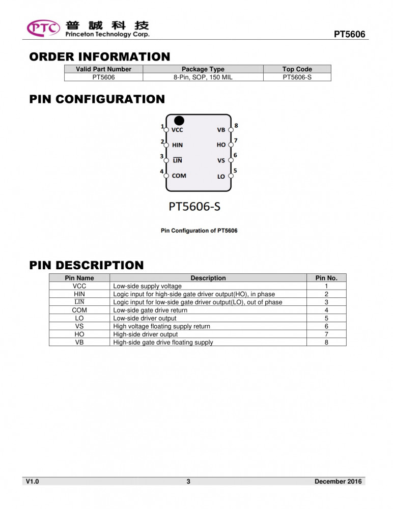 PT5606 datasheet page 3