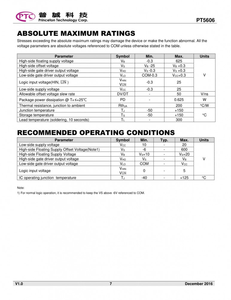 PT5606 datasheet page 7