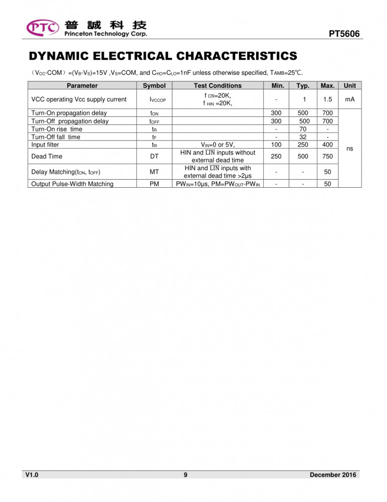 PT5606 datasheet page 9