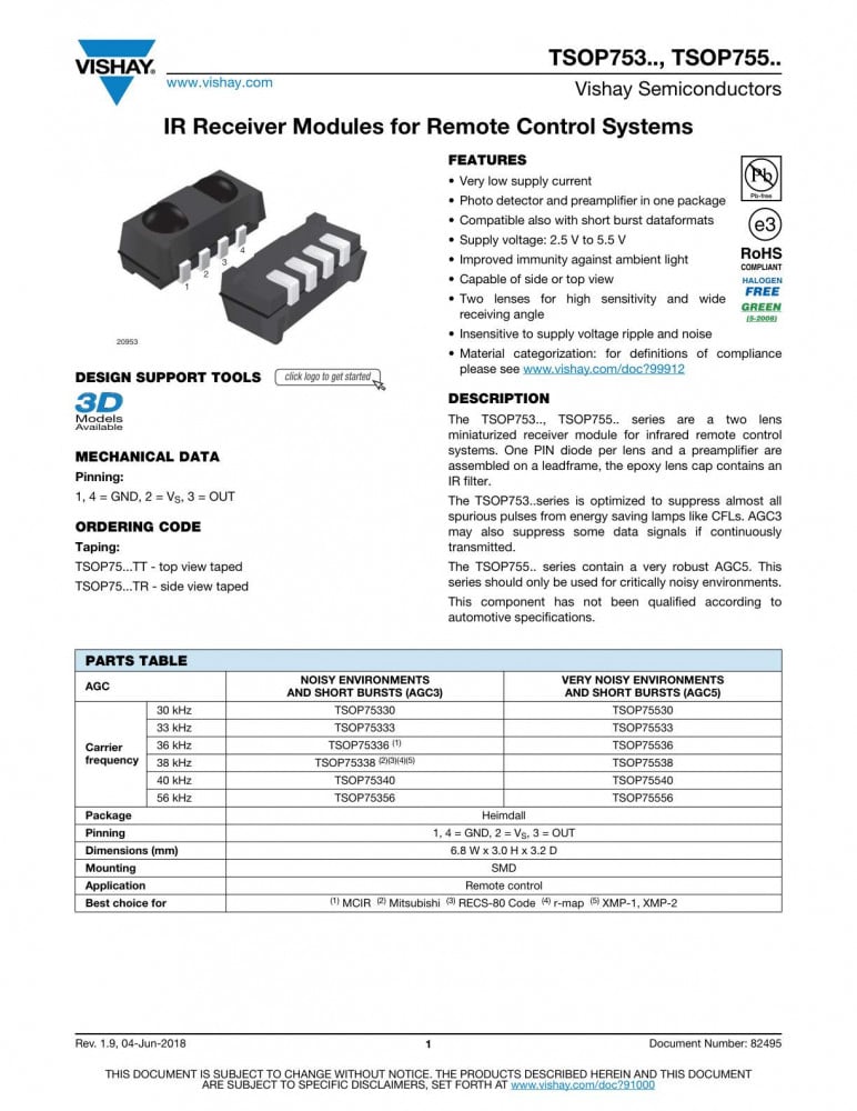 TSOP75338TT datasheet page 1