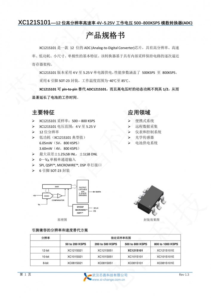 XC121S101 technical document page 1