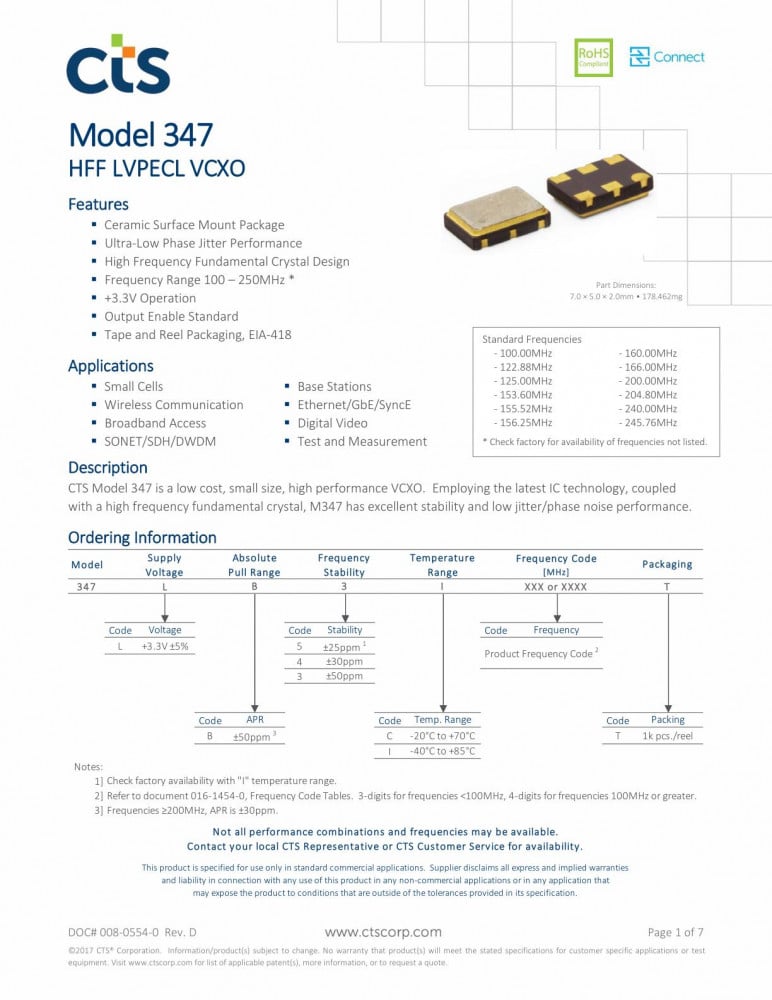 CTS 347 datasheet page 1