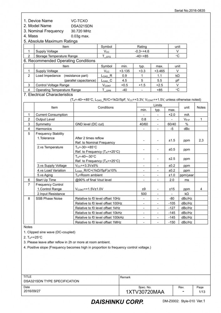 KDS 1XTV30720MAA specification page 2