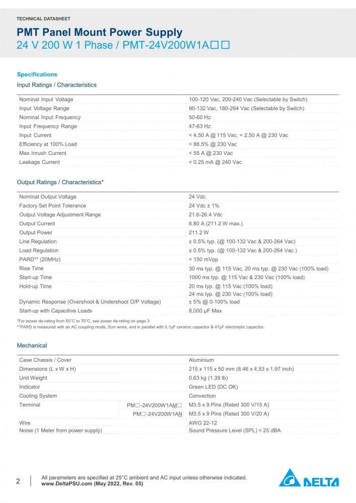 DELTA PMT-24V200W1AN datasheet page 2