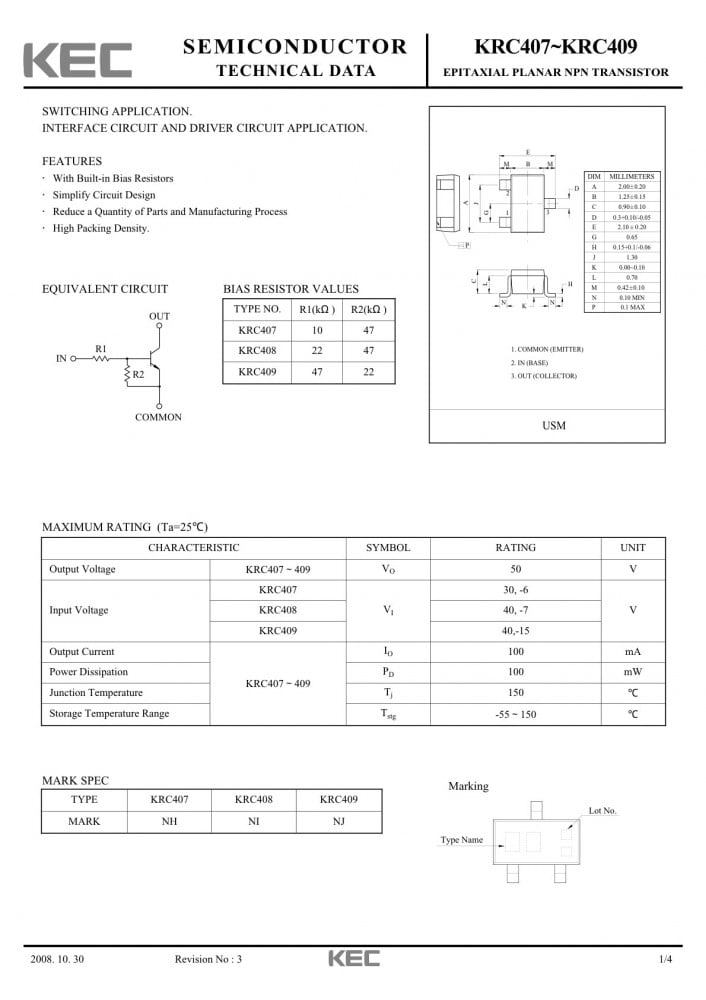 KRC407-RTK/P datasheet page 1