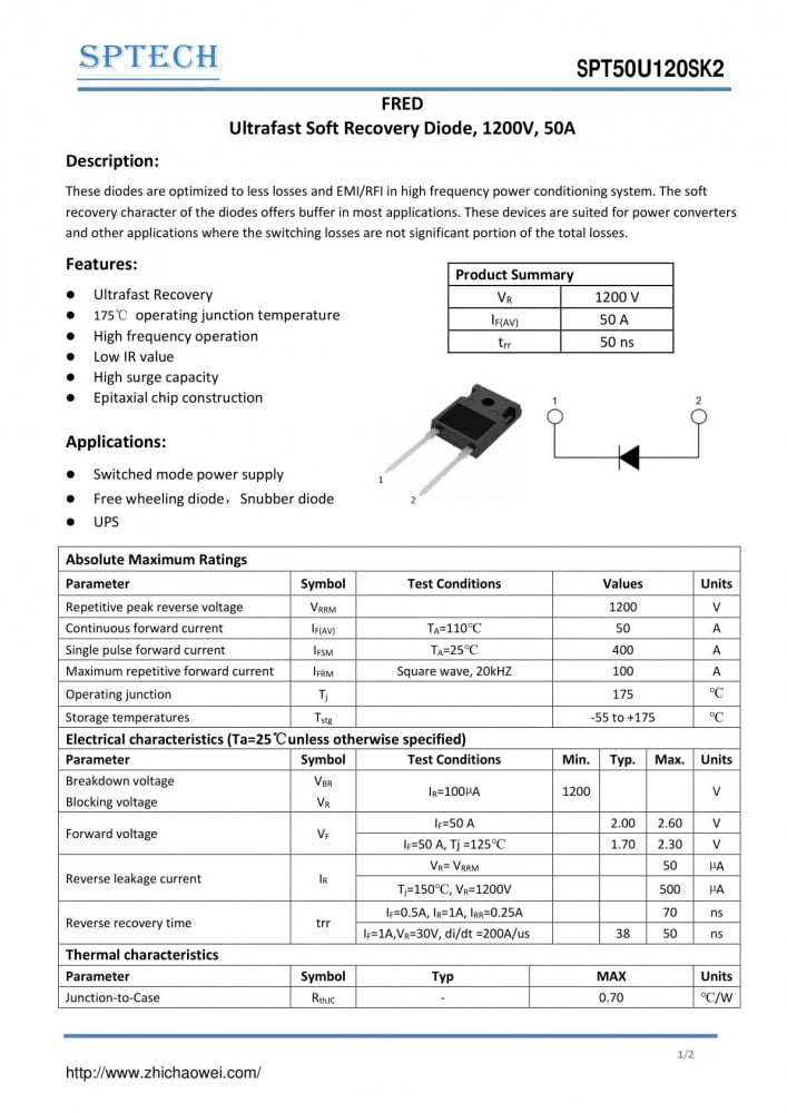 SPT50U120SK2 datasheet page 1
