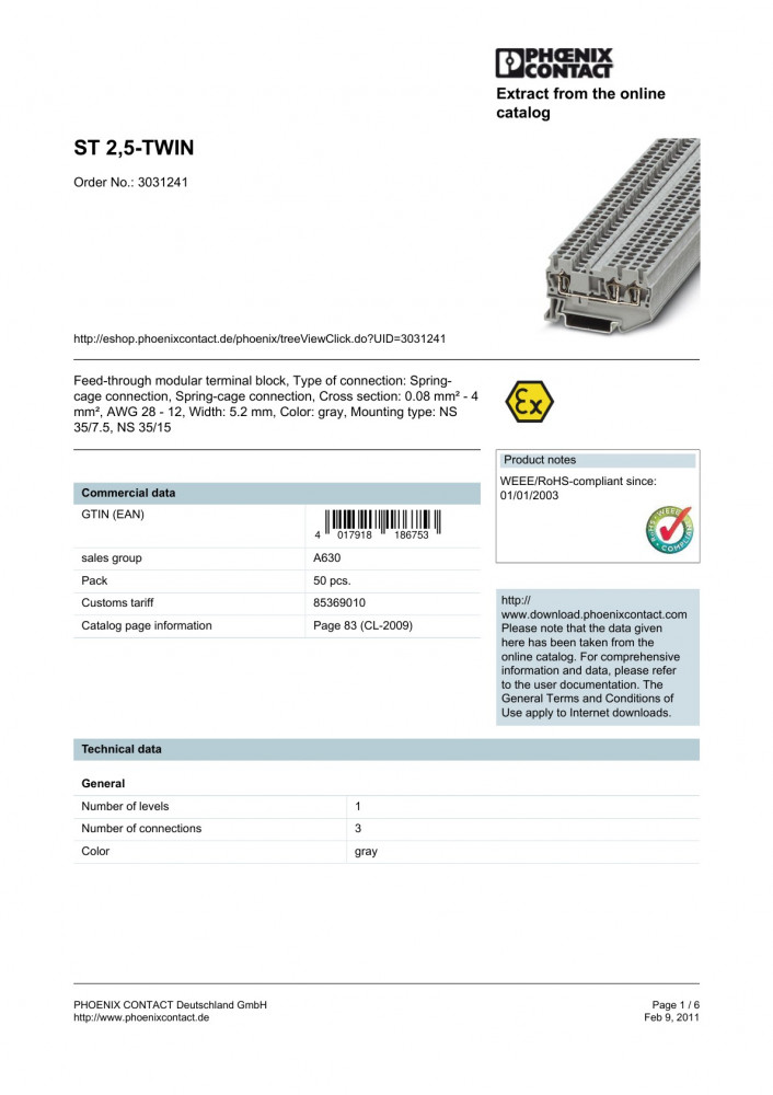 Phoenix Contact 3031241 technical document page 1