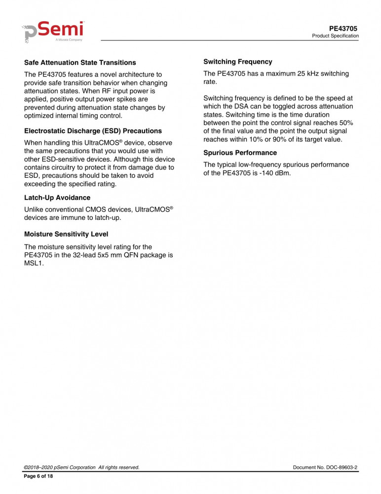 PE43705B-Z datasheet page 6