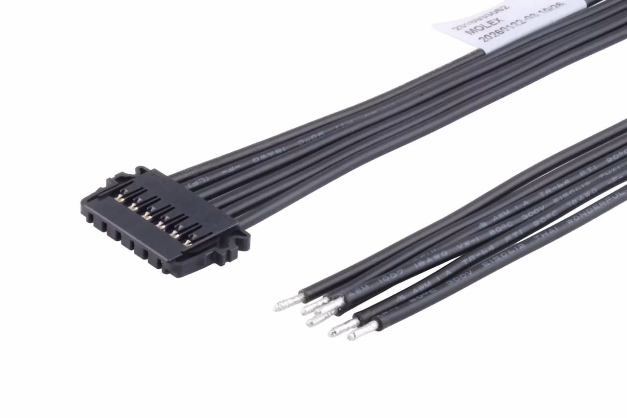 Pico-Lock Female-to-Pigtail Off-the-Shelf (OTS) Cable Assembly, 3.00mm Pitch, Single Row, Gold (Au) Plating, 300.00mm Length, 18 AWG, 6 Circuits, Black for sale
