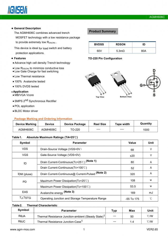 AGMH606C datasheet page 1