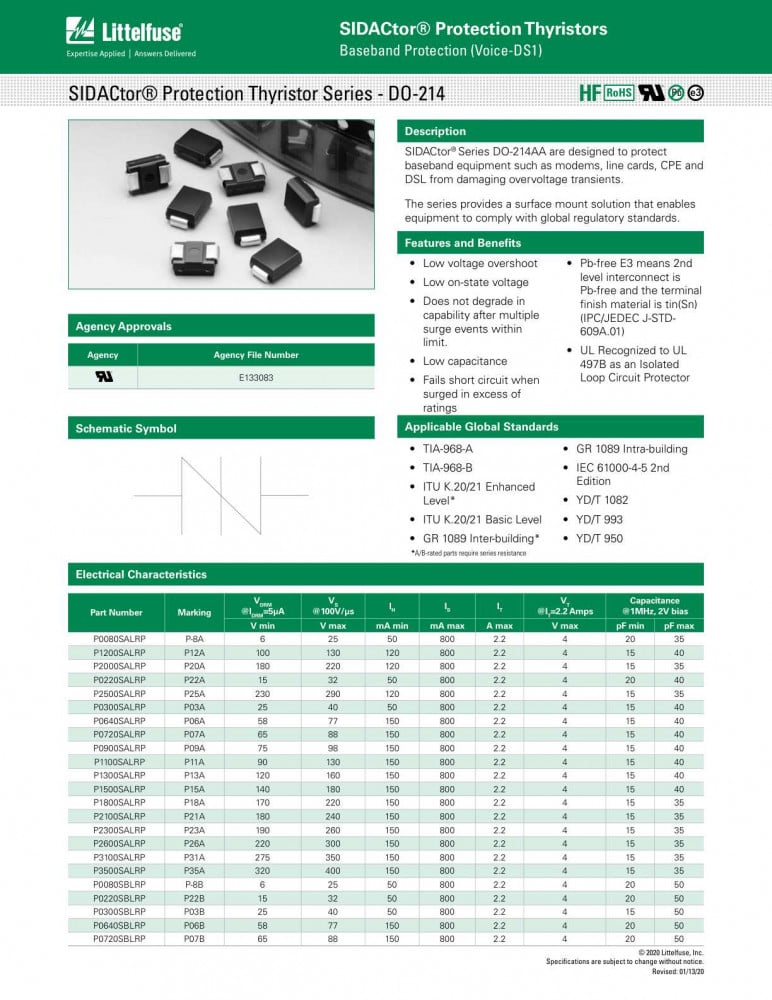 Littelfuse P0220SALRP datasheet page 1