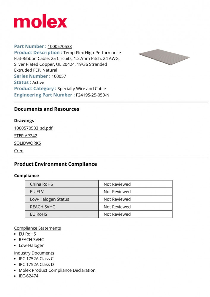 MOLEX cable technical document, page 1