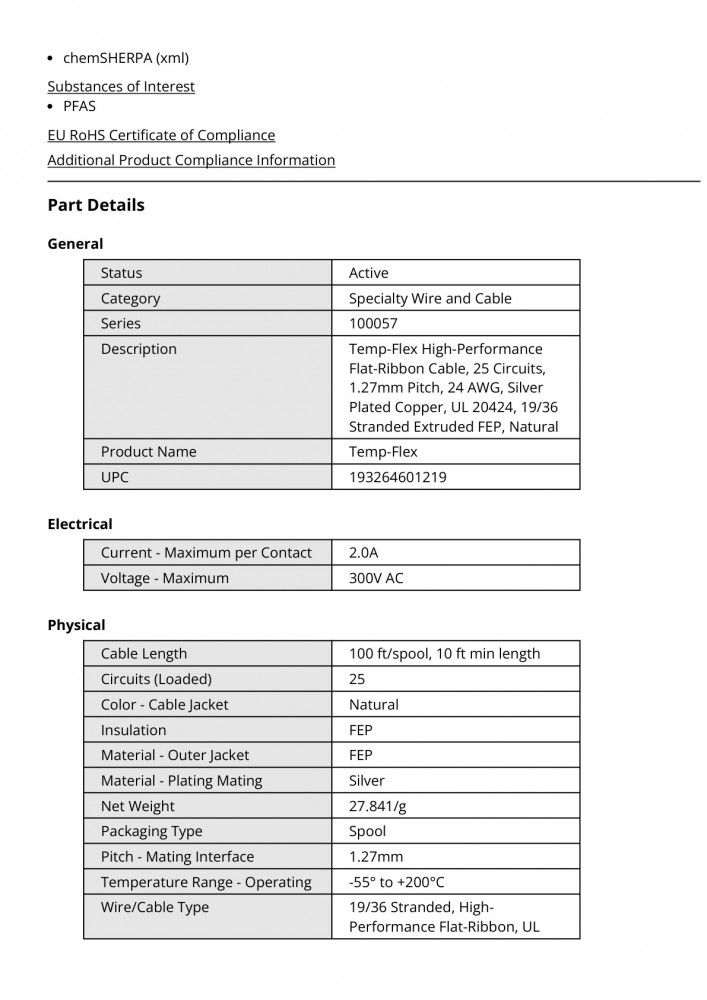 MOLEX cable technical document, page 2