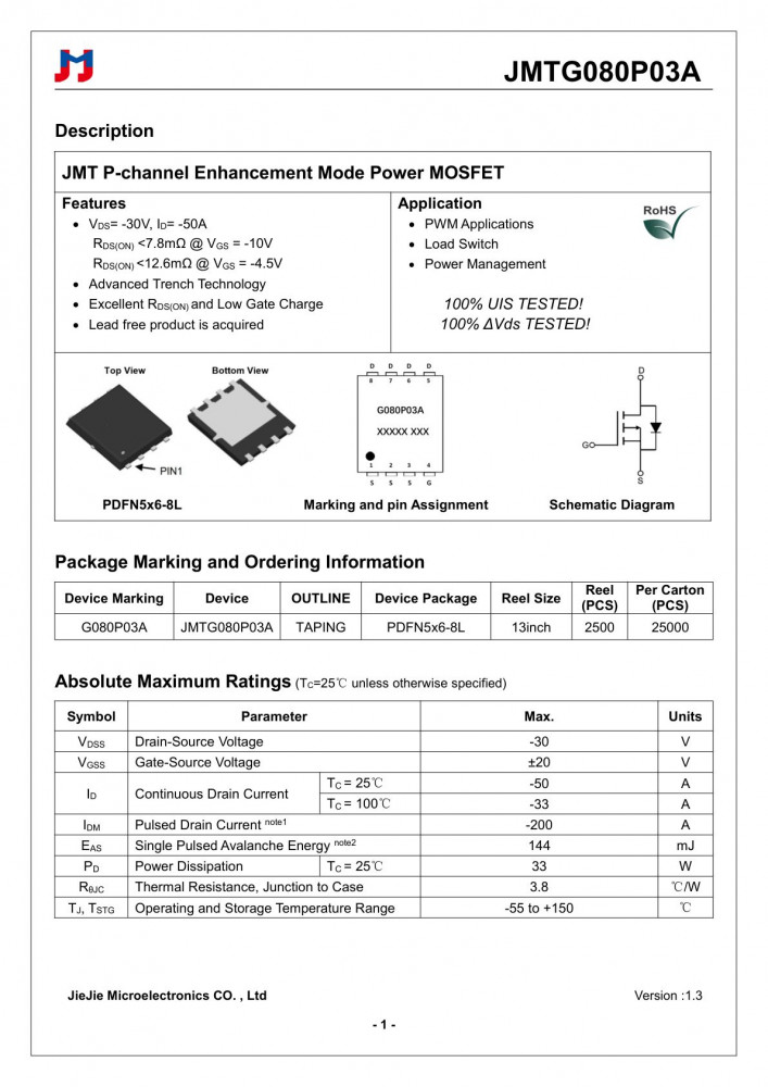 JMTG080P03A datasheet page 1