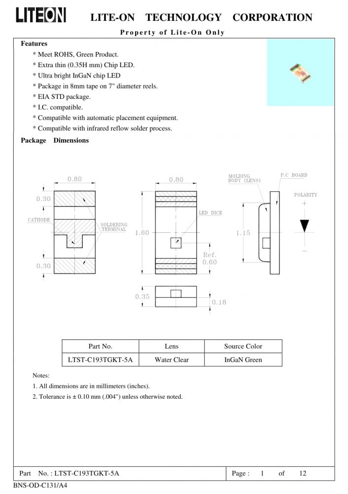 LTST-C193TGKT-5A datasheet page 1