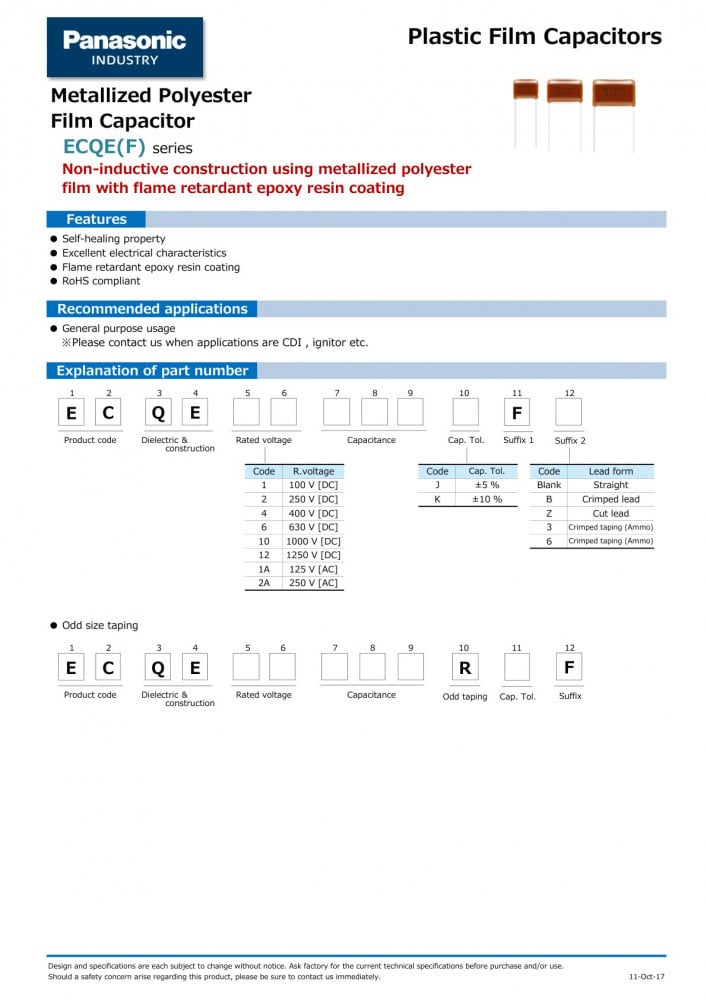 Panasonic ECQE(F) series document page 1