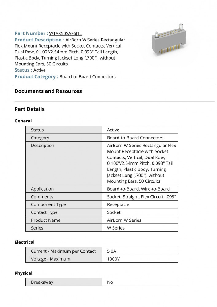 WTAX50SAF6JTL technical document page 1