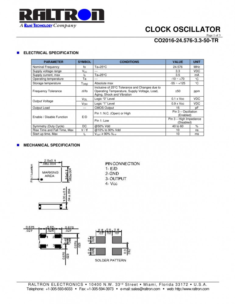 Raltron CO2016 technical document page 1
