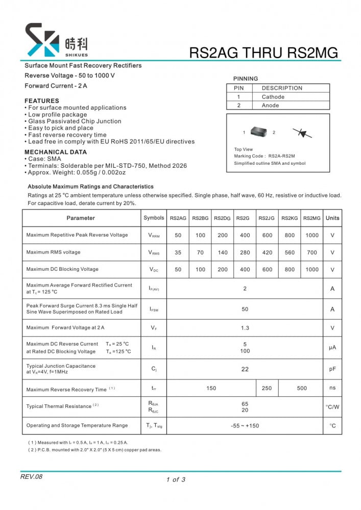 RS2MG datasheet page 1
