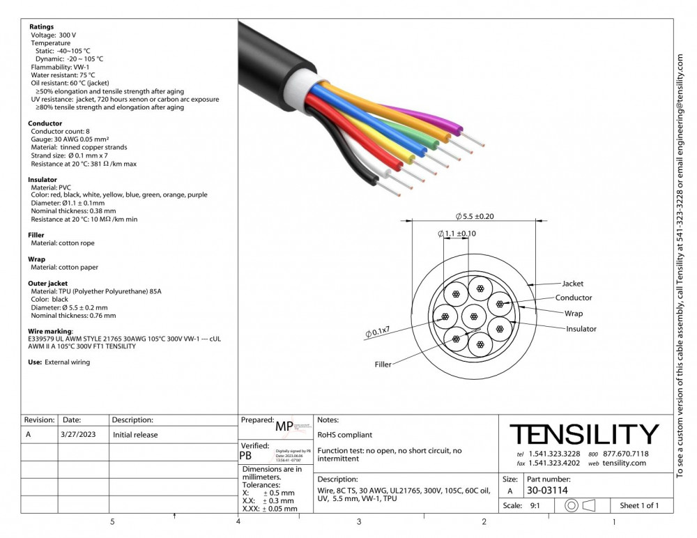 Tensility 30-03114 cable specification drawing