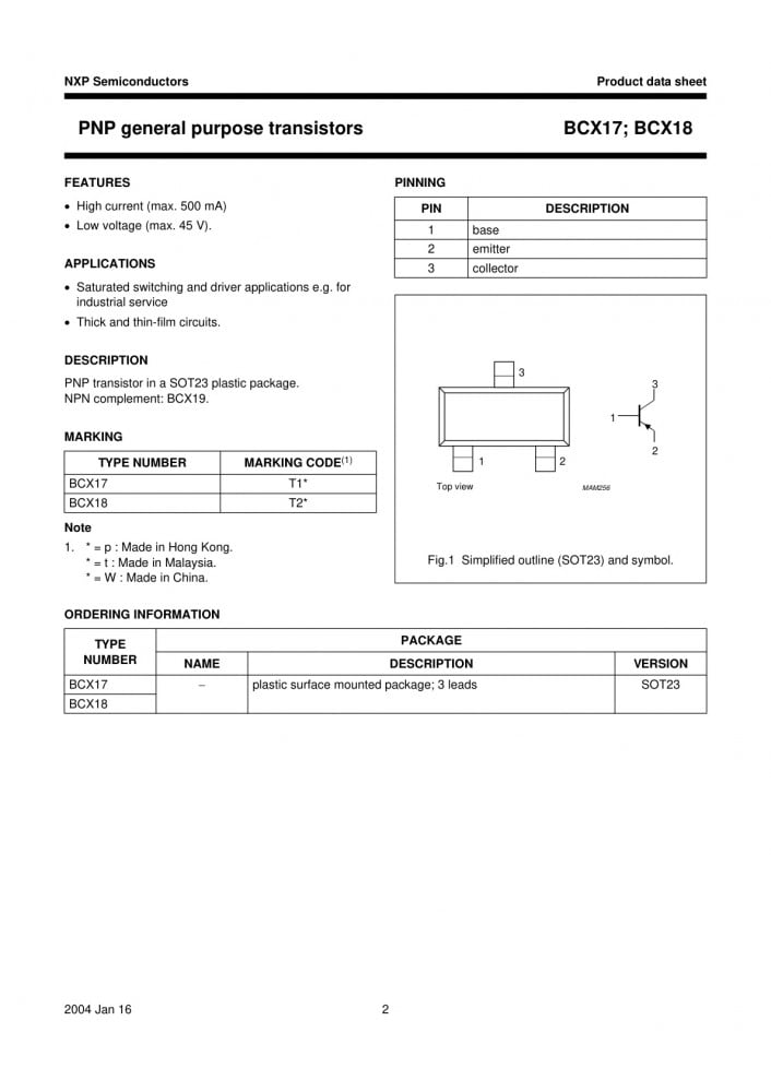 BCX17 data sheet page 3